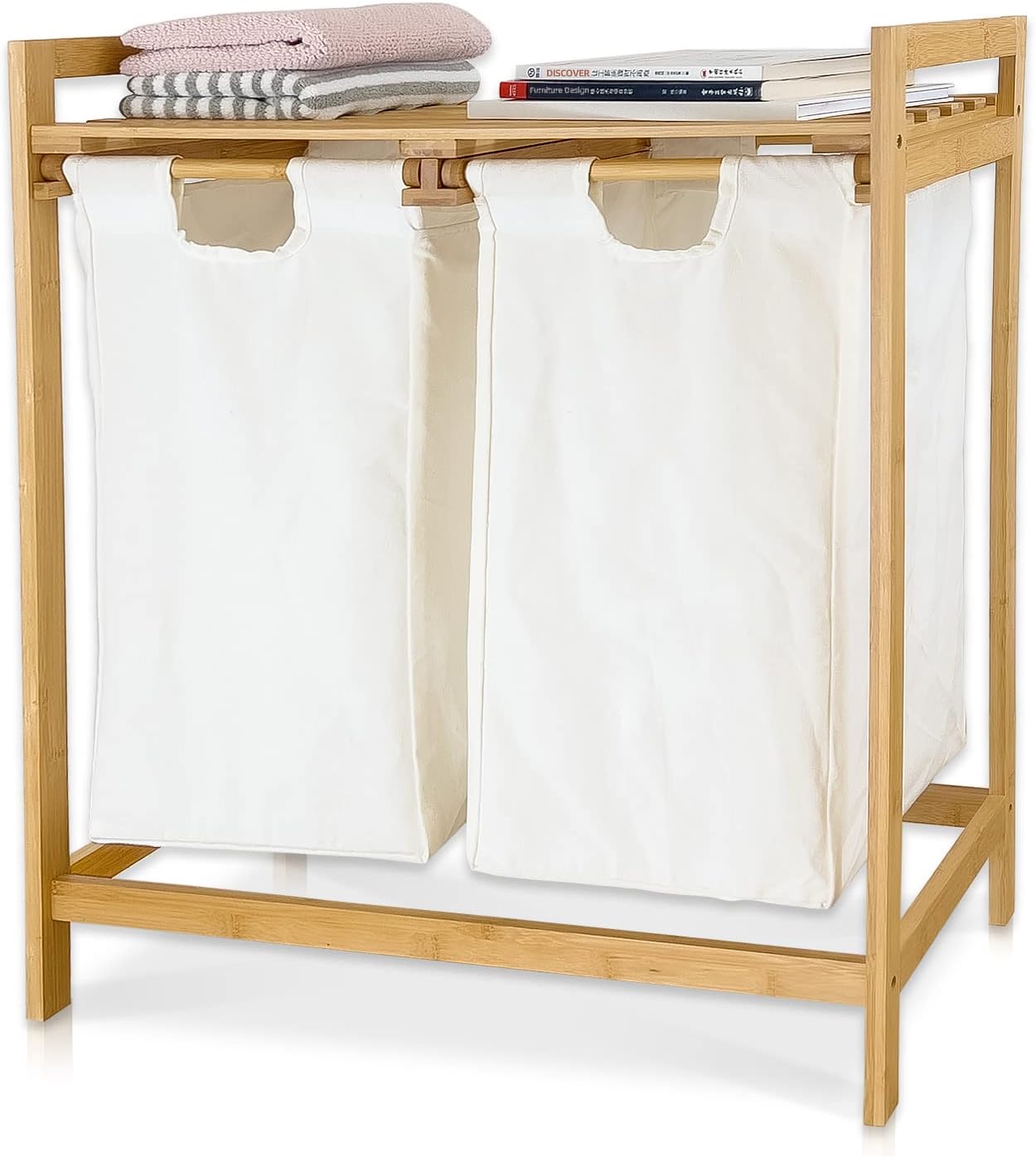 Amazon.com: Bellglee Laundry Hamper with Shelf, 2 Sections Wooden ...