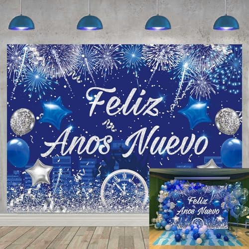 Amazon.com : Feliz Año Nuevo Banner Blue Happy New Year Backdrop 2025 ...