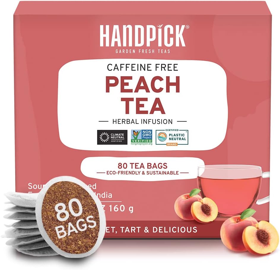 HANDPICK, Peach Tea Bags (80 Count) Non-GMO, Caffeine-Free - Peach ...