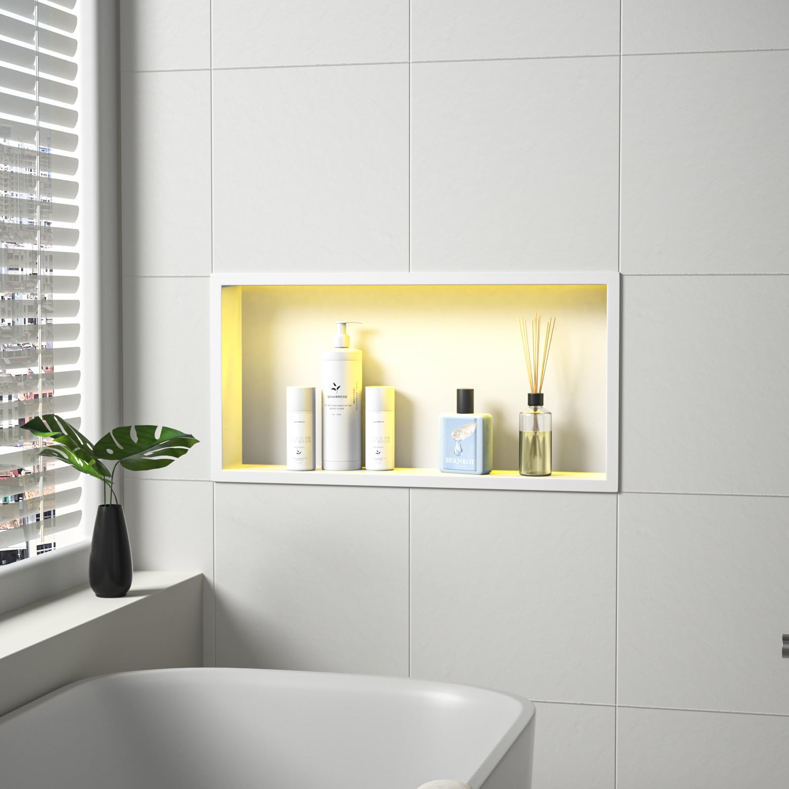 Amazon.com: Bernkot Stainless Steel Shower Niche 12" X 30" White Led ...