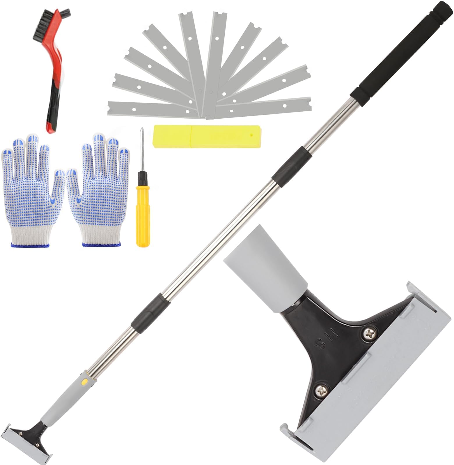 Handlive Floor Scraper with Long Handle for Cleaning, Razor Blade ...