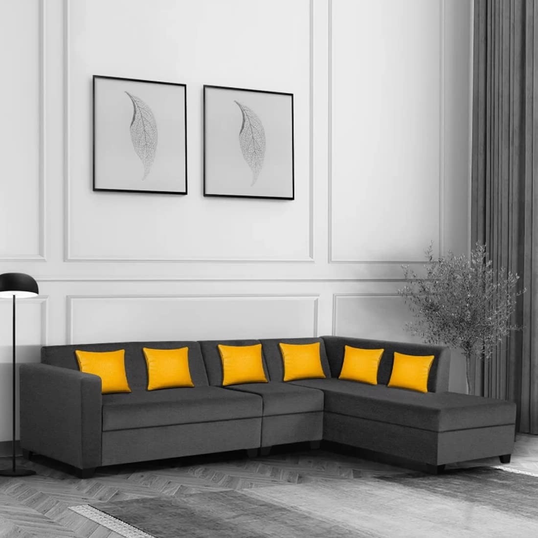 Casacomfort Lio 6 Seater RHS Fabric L Shape Sofa Set (Dark Grey ...
