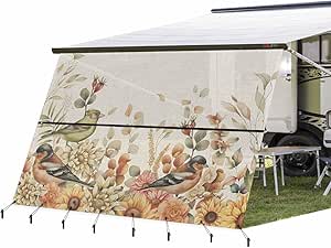 Amazon.com: Fall RV Awning Sun Shade Screen 9'X15.3' Autumn Sunflower Mesh Sunscreen Bird ...
