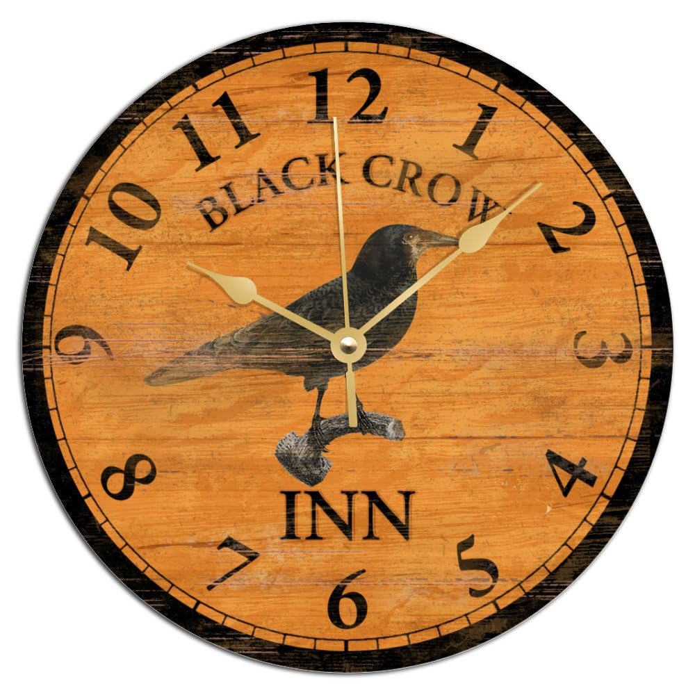 Amazon.com: Crow Wood Clock Black Crow Inn Wall Clock Orange Wooden ...