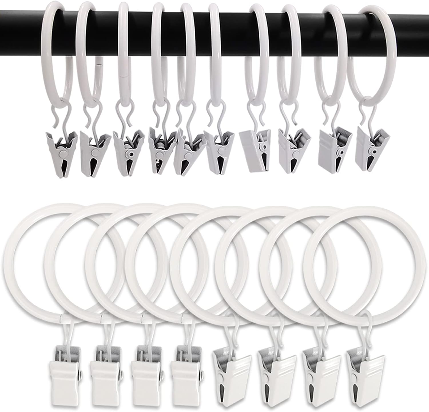Amazon.com: AMZSEVEN 100 Pack Metal Curtain Rings with Clips, Drapery ...