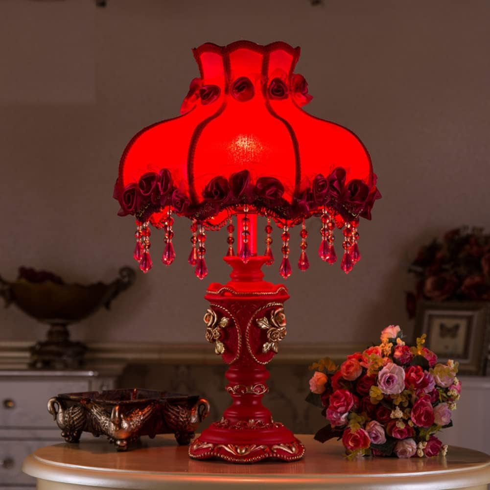 OTTOSON Red Victorian Lamp Antique Fabric Table Lamp European Pastoral ...