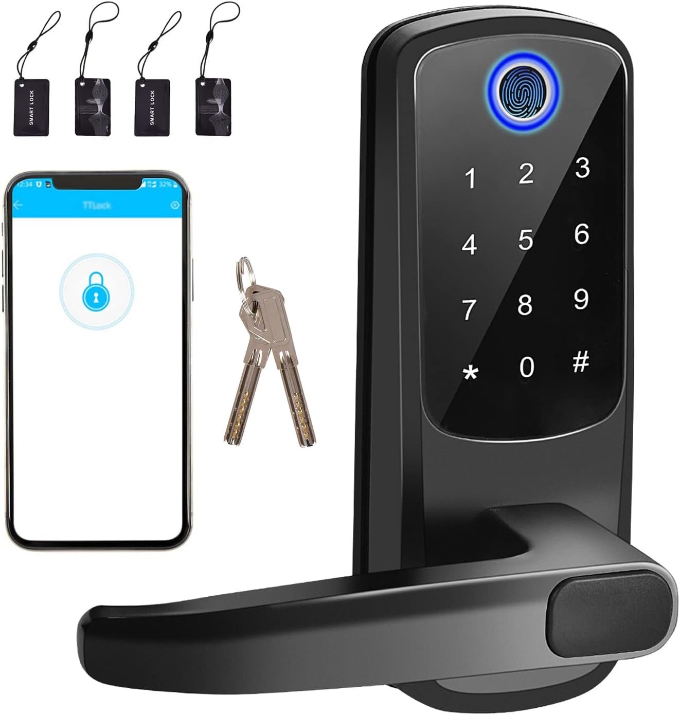 Smart Fingerprint Door Lock, 6 in 1 Touch Screen Door Lock with Handle ...