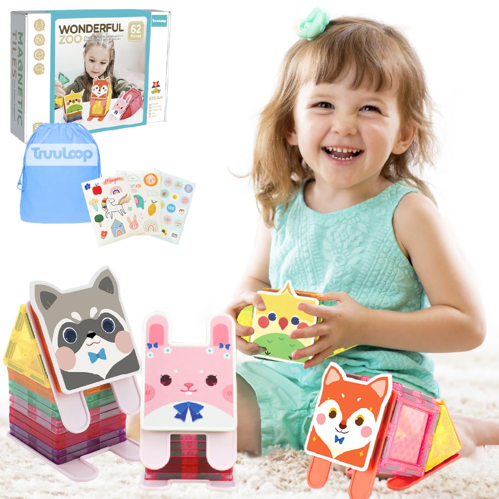 Zoo Party Magnetic Tiles | 62 Pcs Magnetic Minecraft Blocks, Learning ...