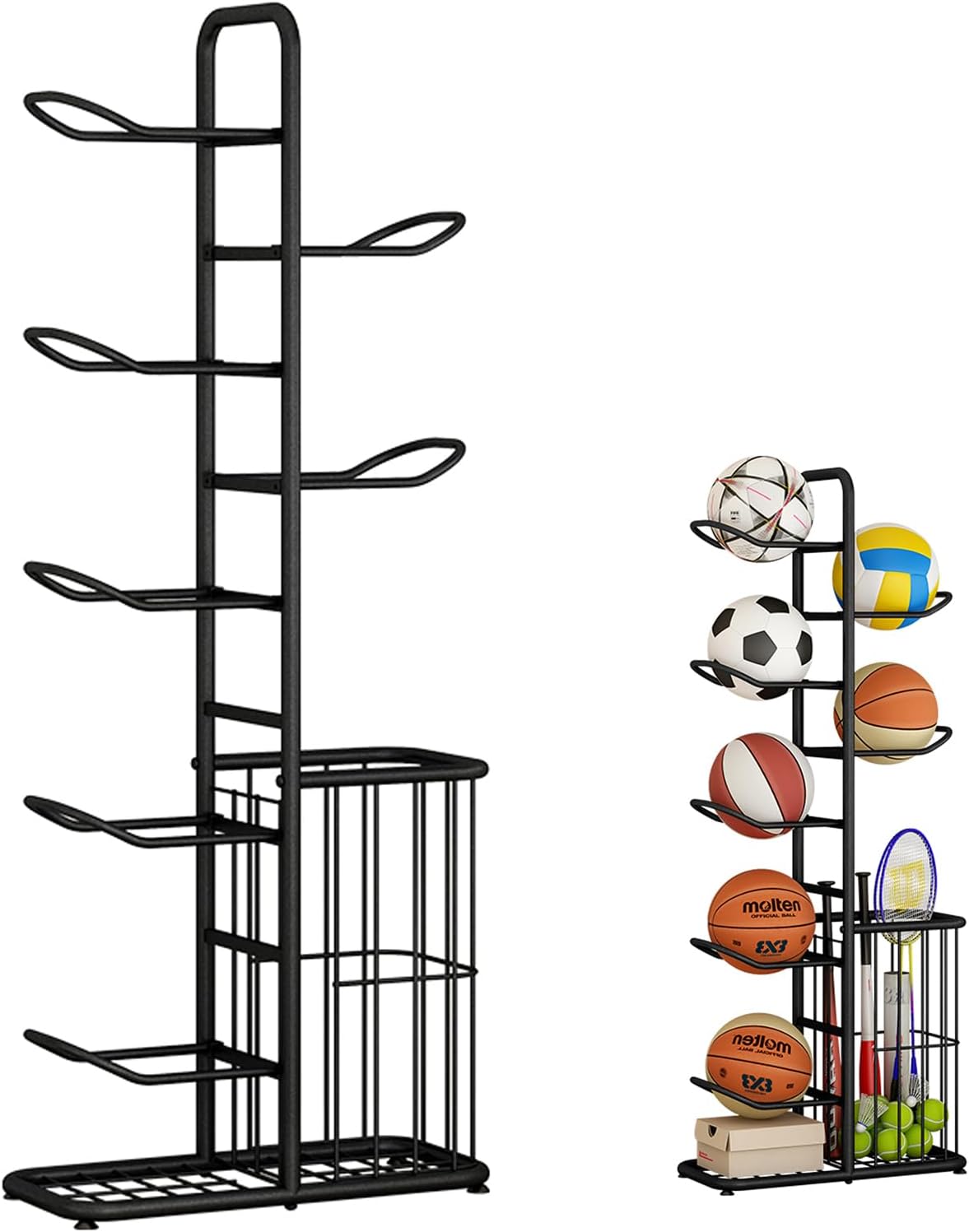 Sports Equipment Storage Organizer-Sports Ball Gear Rack Holds Tennis ...