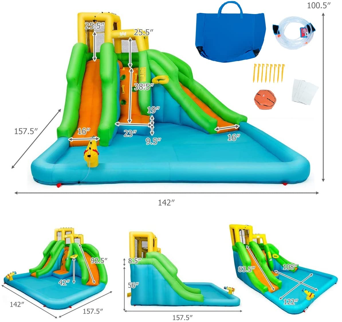 BOUNTECH Inflatable Water Slide, 6 in 1 Inflatable Giant Water Park ...