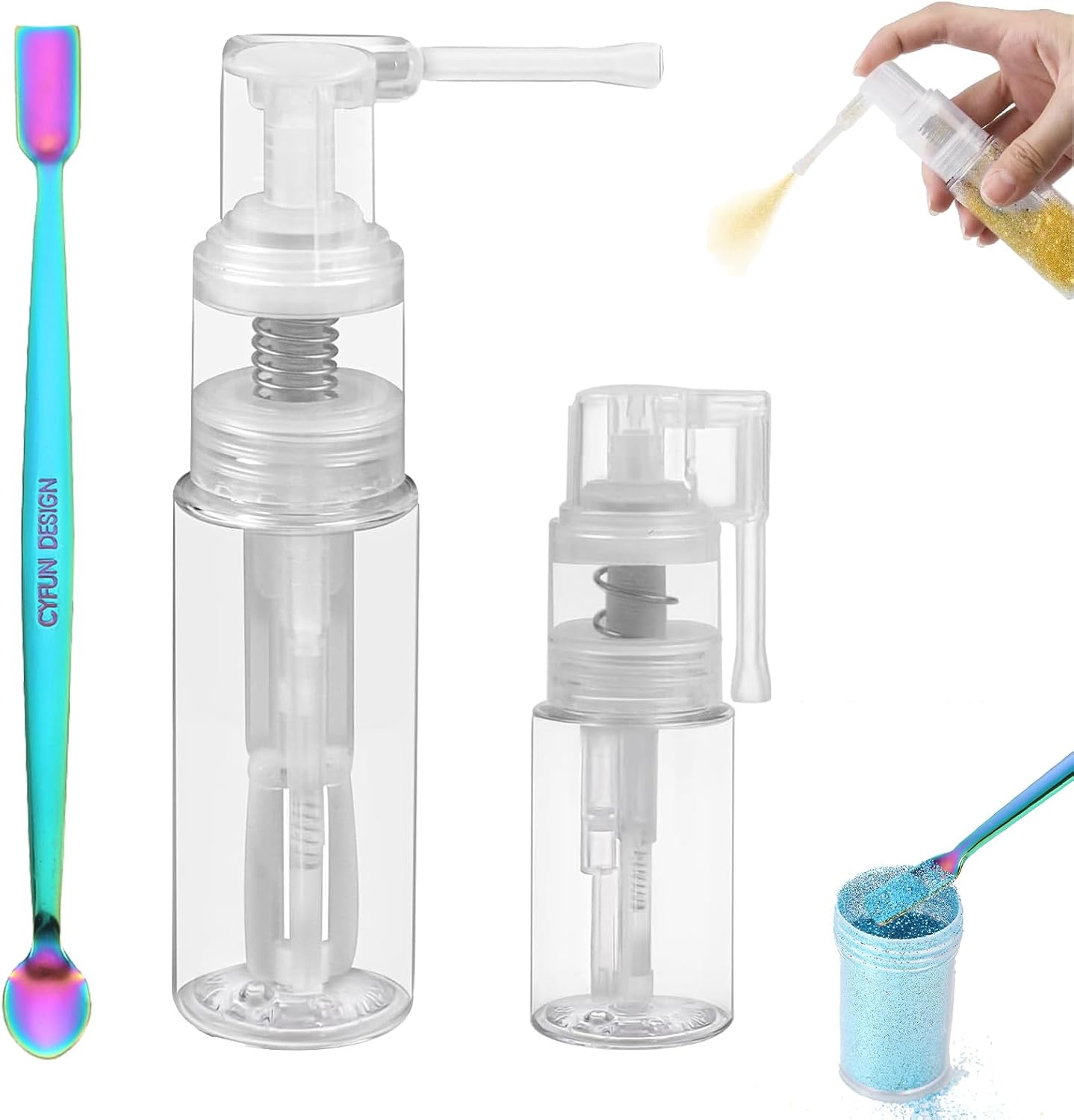 2PCS Glitter Powder Spray Bottle Clear Plastic Glitter Duster Shaker ...