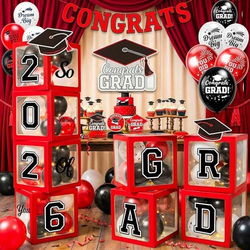 Amazon.com: Graduation Decorations 2026 Red and Black Balloon Boxes for ...