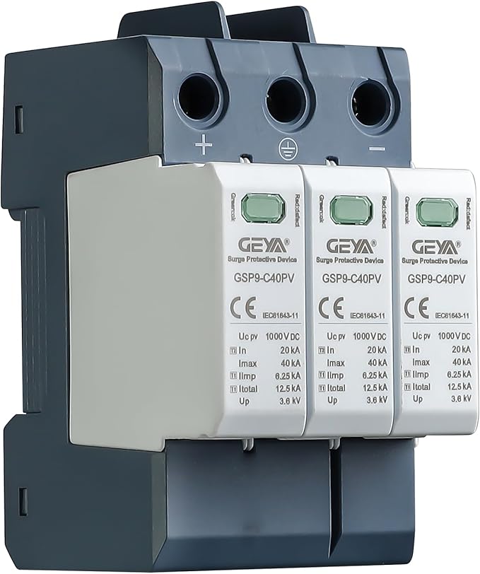 GEYA Solar PV de bajo Voltaje Protector contra sobretensiones DIN Rail 20KA-40KA Descargador de ...