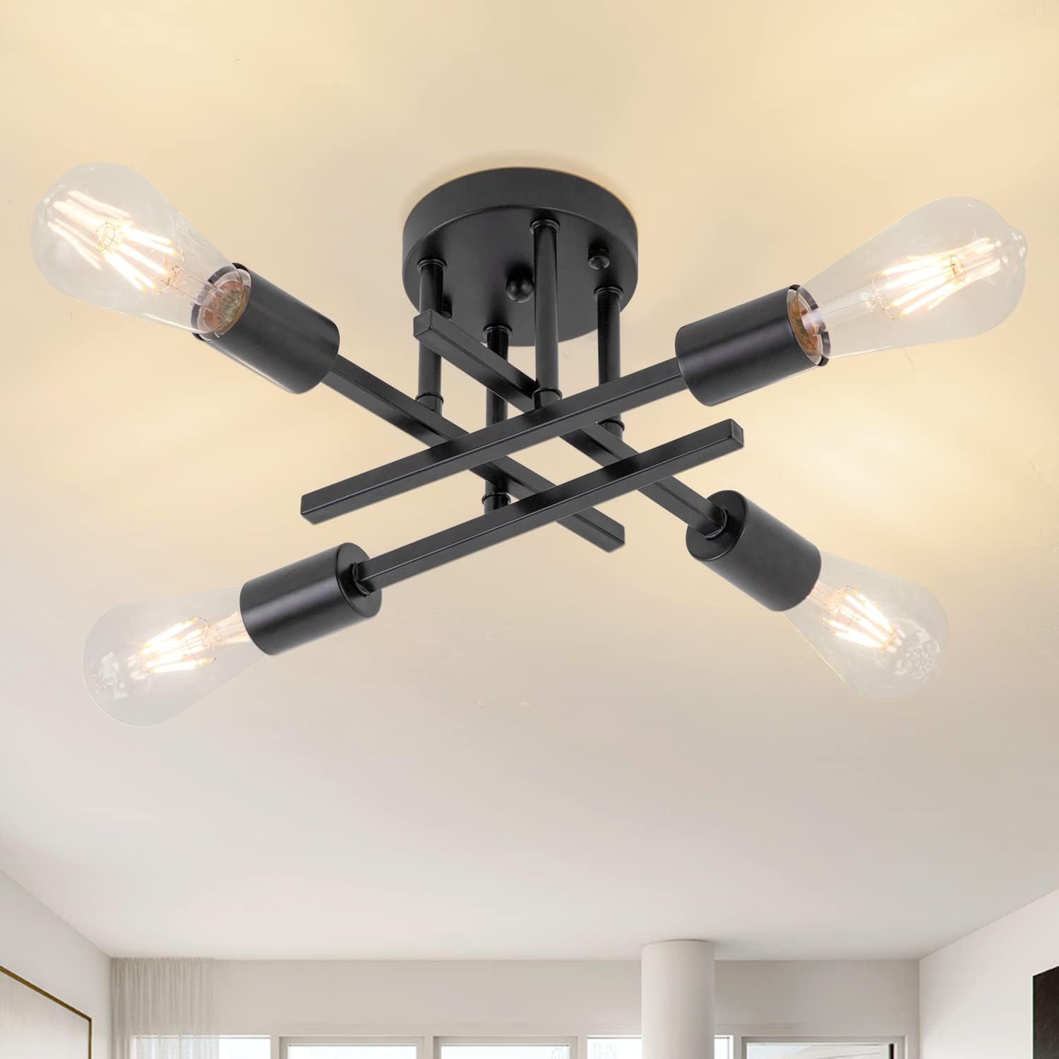 Black Light Fixtures Ceiling Semi Flush Mount Ceiling Light Mid Century ...