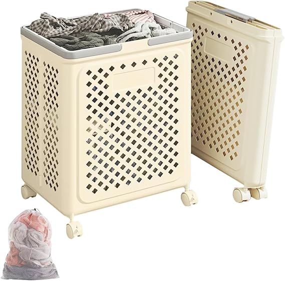 Amazon.com: Plastic Laundry baskets,Folding Laundry Basket with Wheels ...