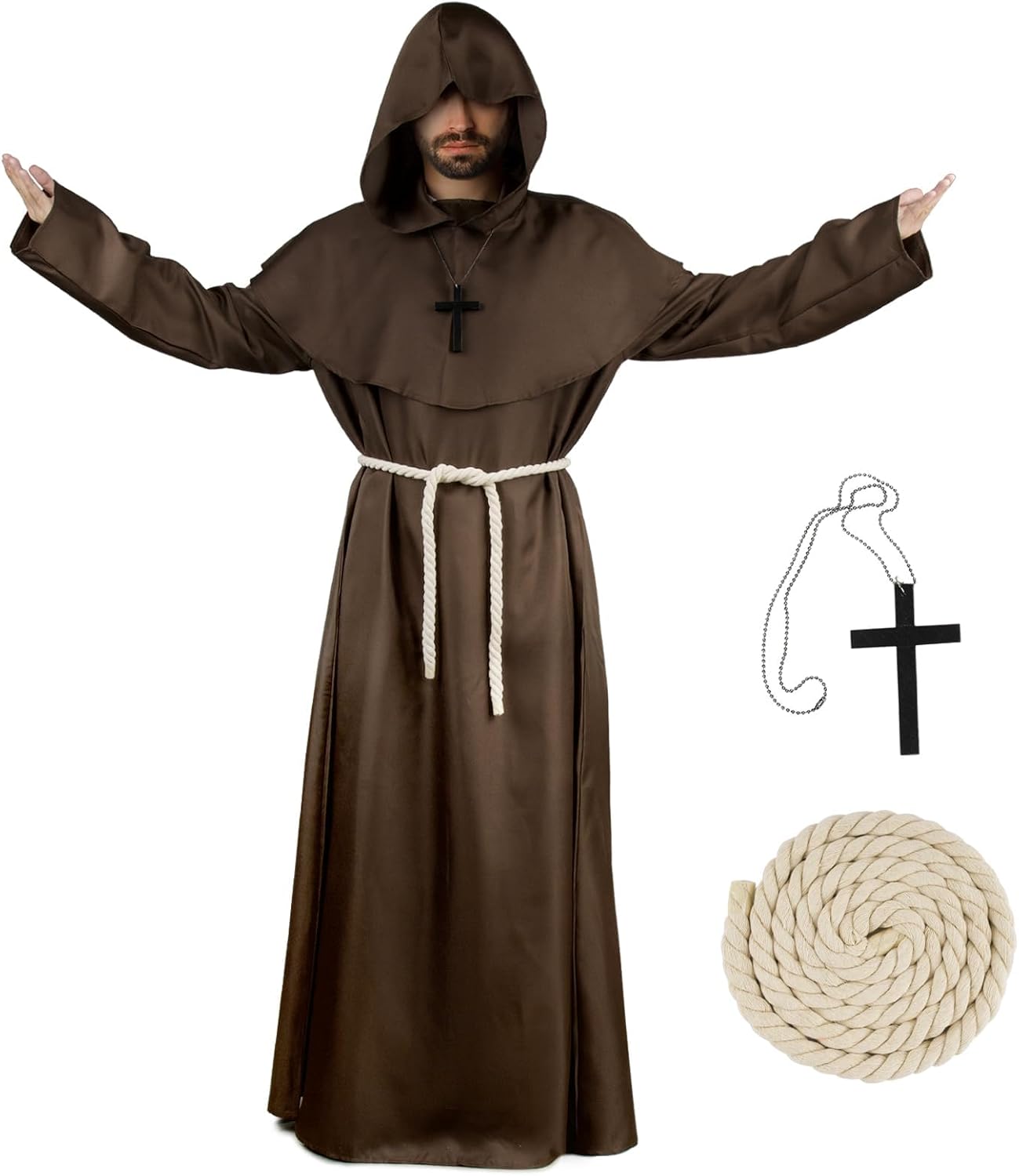 BOFUNX Costume da Monaco Medievale Cosplay Frate Medievale Vestito da ...