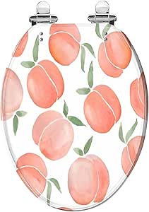 Elongated Toilet Seat Seamless pattern watercolor peaches white Fabric ...