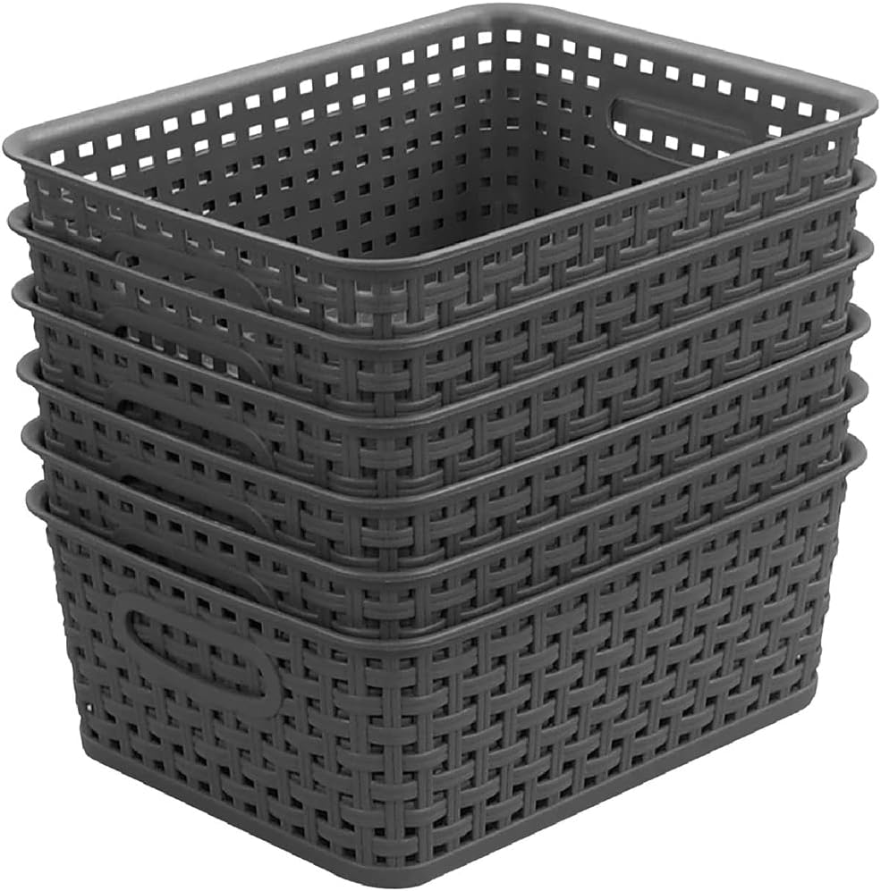 Amazon.com - Readsky Plastic Woven Storage Basket with Handle, Gray, 4 ...