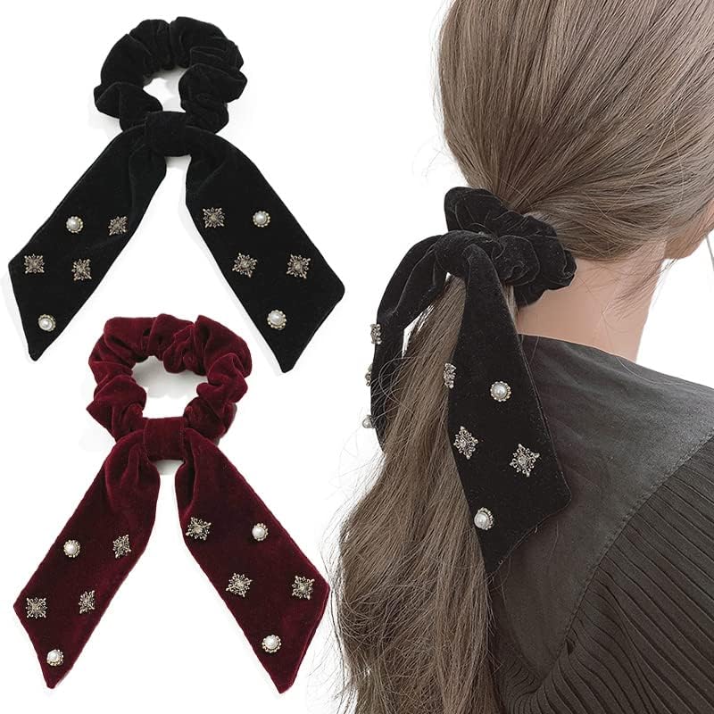 Amazon.com : Aileam Hair Scarf Scrunchies Velvet Baroque Elastics Hair ...
