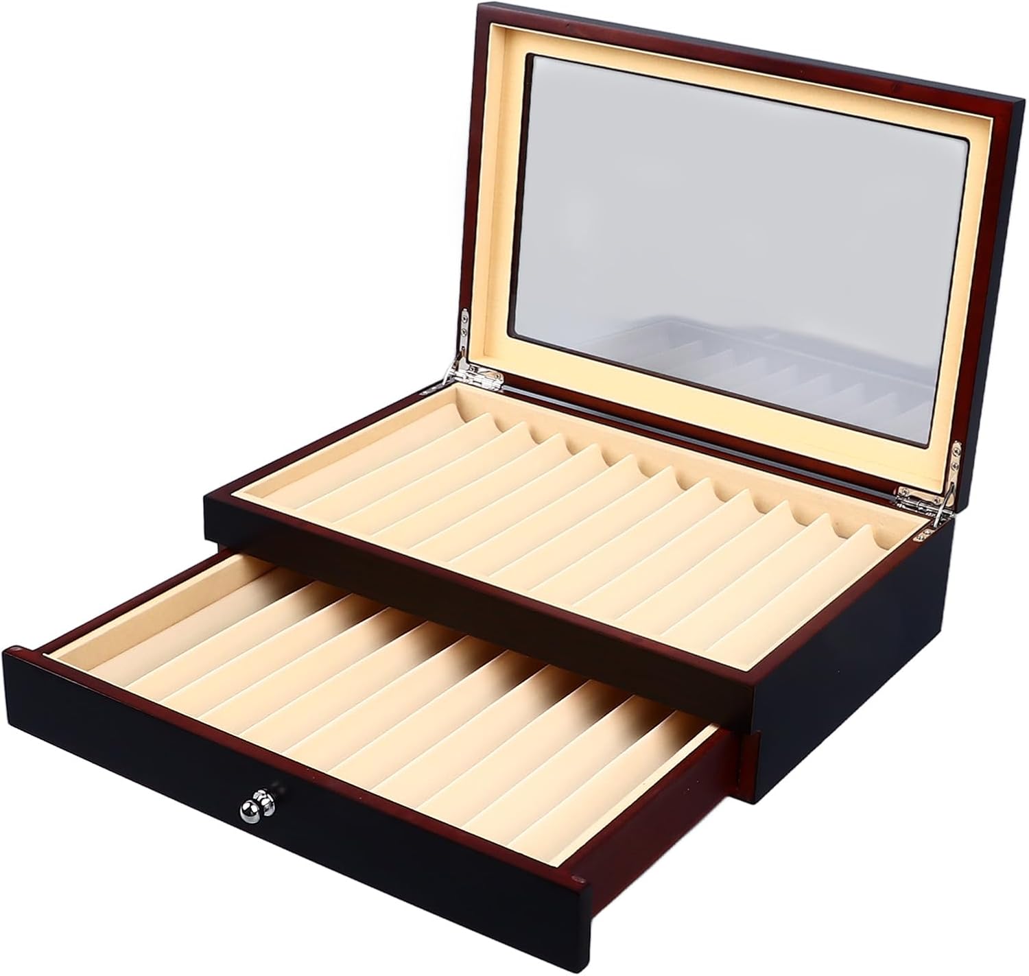 Pen Display Case, 23 Slot Wood Pen Display Box with Glass Window ...