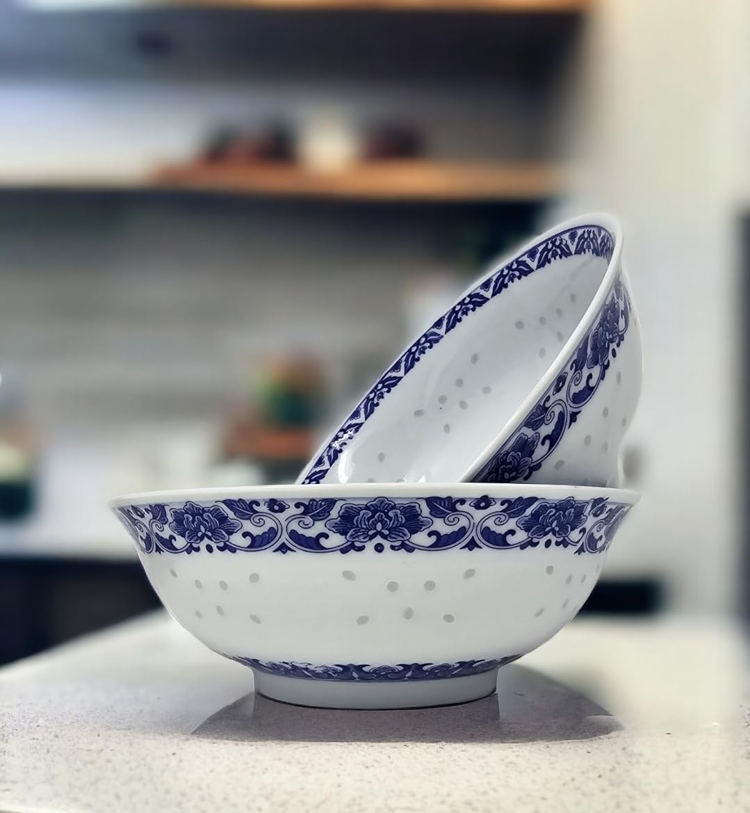 Amazon.com | 10 Pcs Fine Bone China Blue and White Chinese Soup Bowls ...