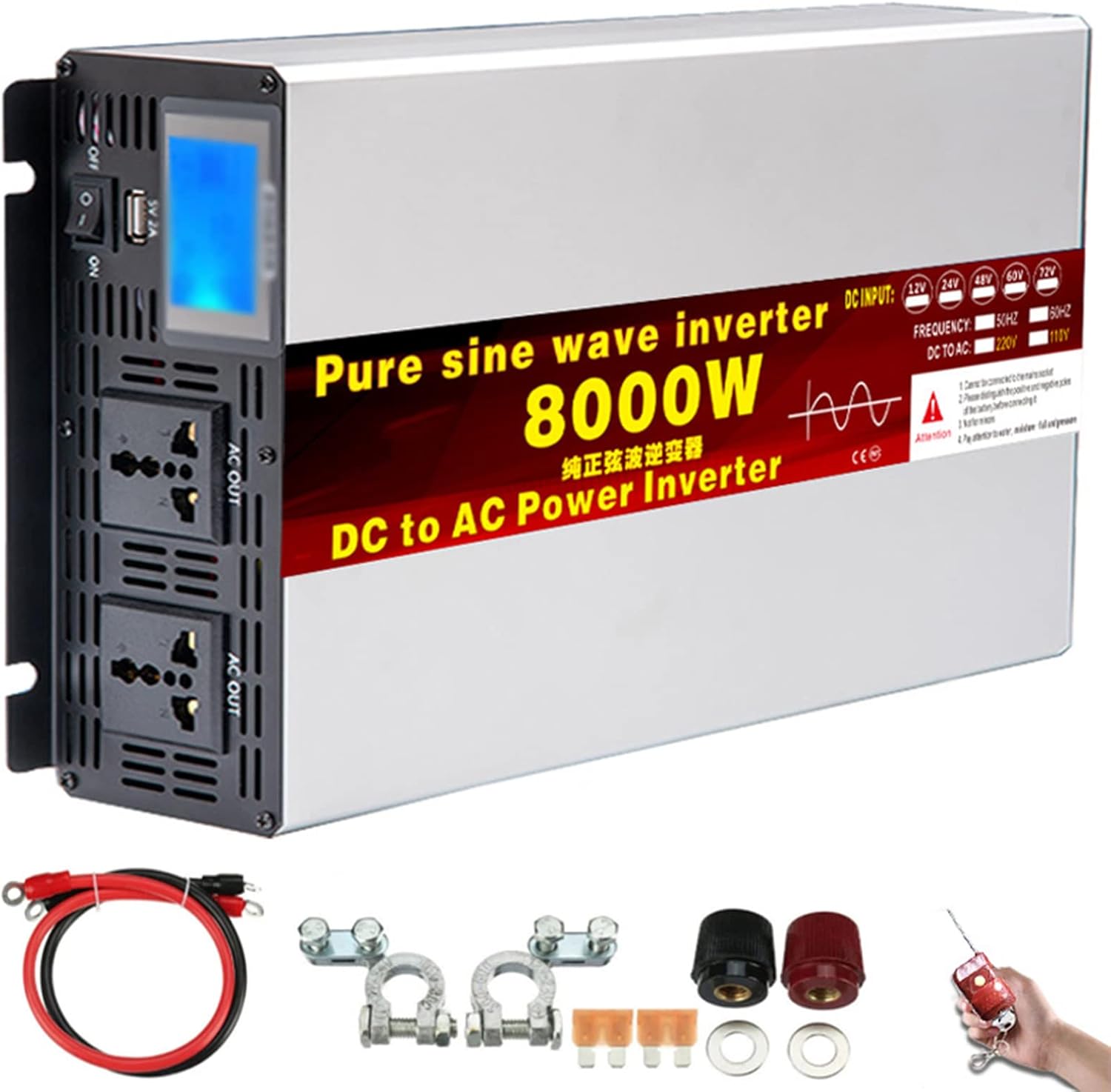 Amazon.com: Pure Sine Wave Inverter 4000W 5000W 6000W 8000W Power Inverters DC 12V 24V to AC ...