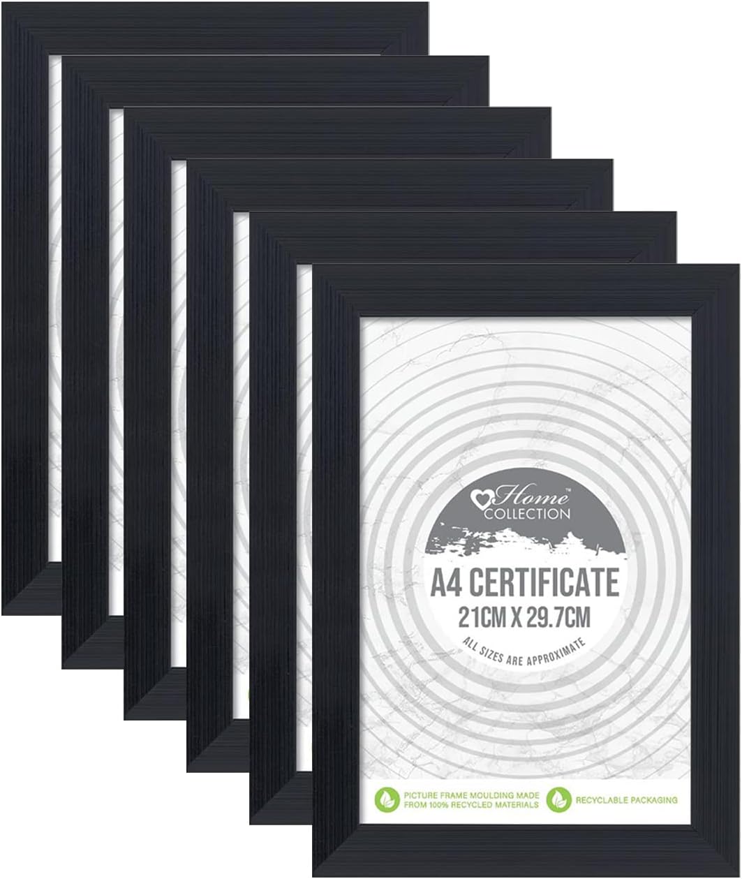 (Set of 6) - A4 Black Photo Frame Glass Window Premium Photo Picture ...