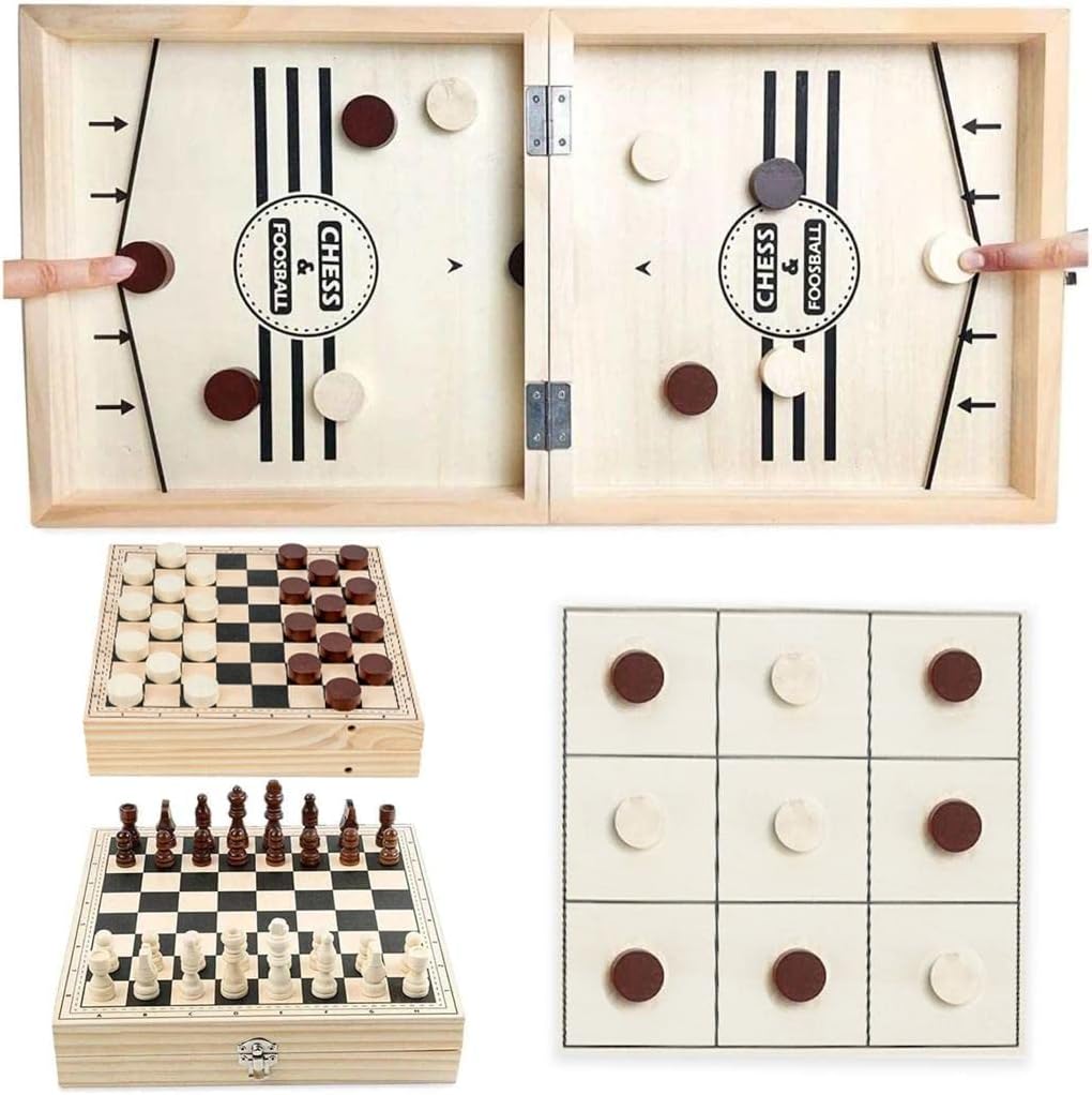Sling Puck Game, Chess Checkers Game Set, 4 in 1 Board Game, Fast ...
