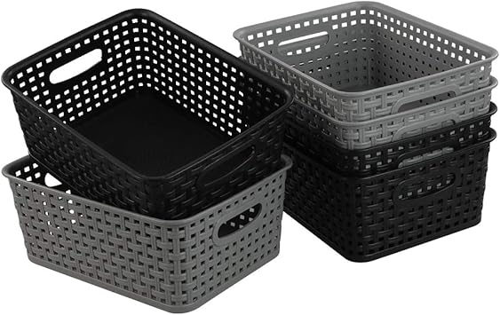 Amazon.com - Begale 6-Pack Plastic Storage Basket, Woven Storag Bin, 3 ...