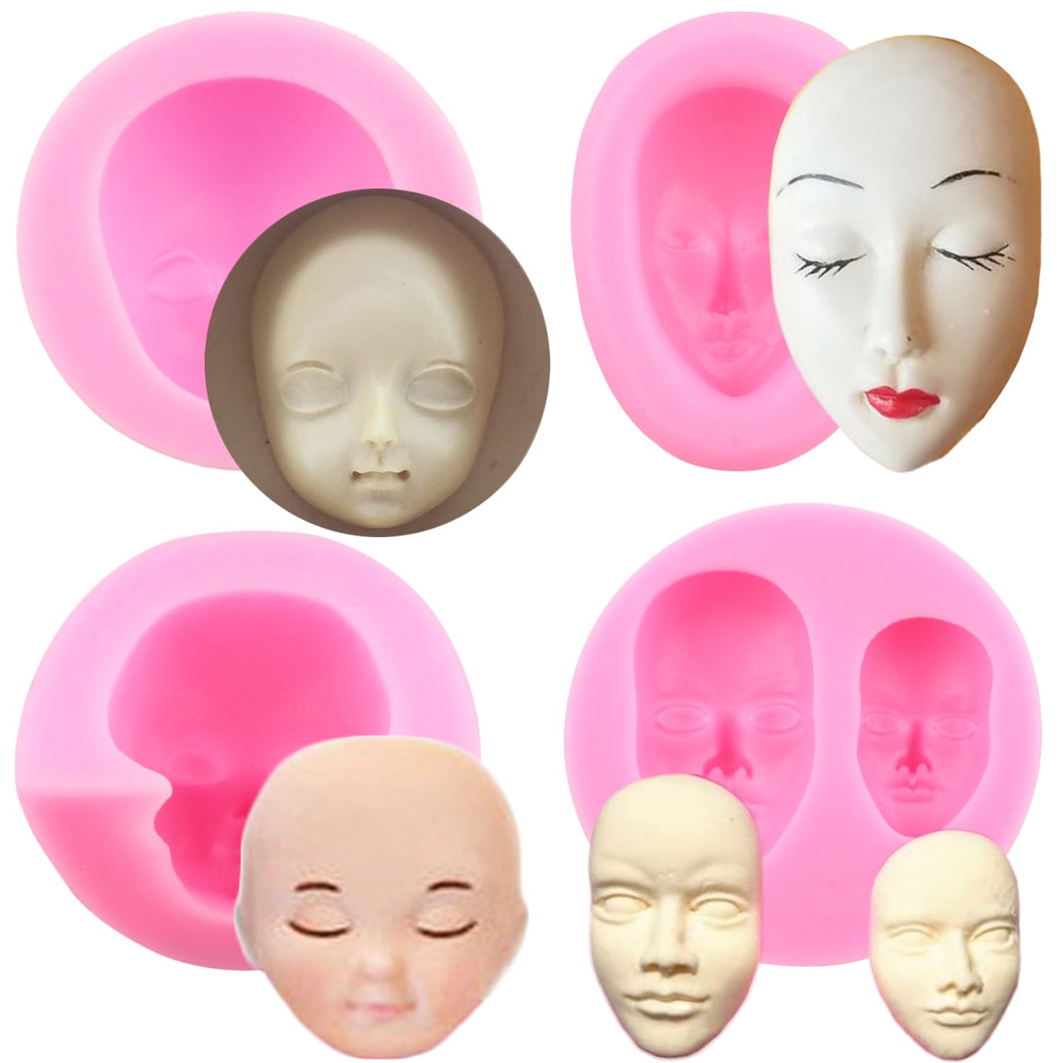 RFGHAC Human Face Silicone Mould Woman Face Fondant Mould Baby Face ...
