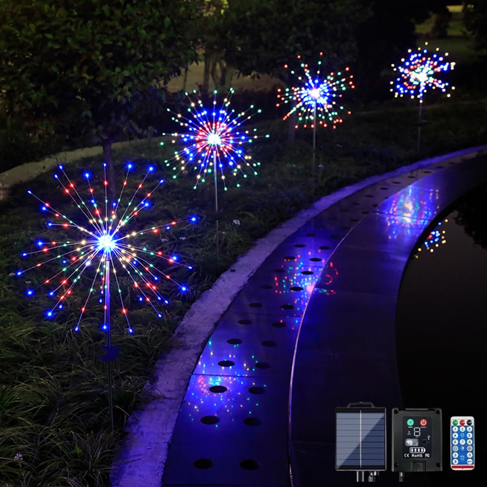 6 Pack Solar Firework Lights Outdoor,720 LED USB C Charging Garden ...