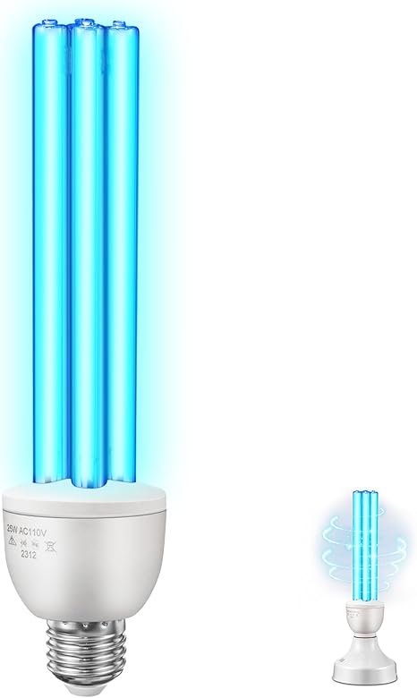 25W UV Light Bulbs, 254nm UVC Germicidal Lamp Bulb with E27 Base, 360 ...