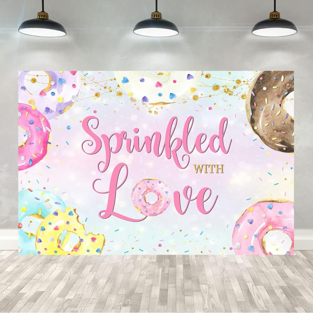Amazon.com : Mocsicka Sprinkled with Love Donut Backdrop Donut Baby ...