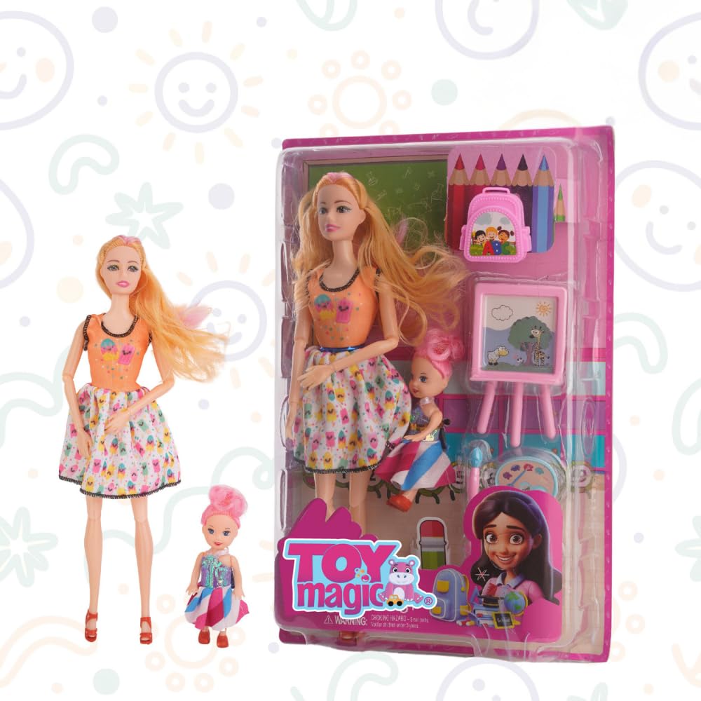 ToyMagic Happy Time Doll Study Time | 29 cm Teacher Doll with Student ...