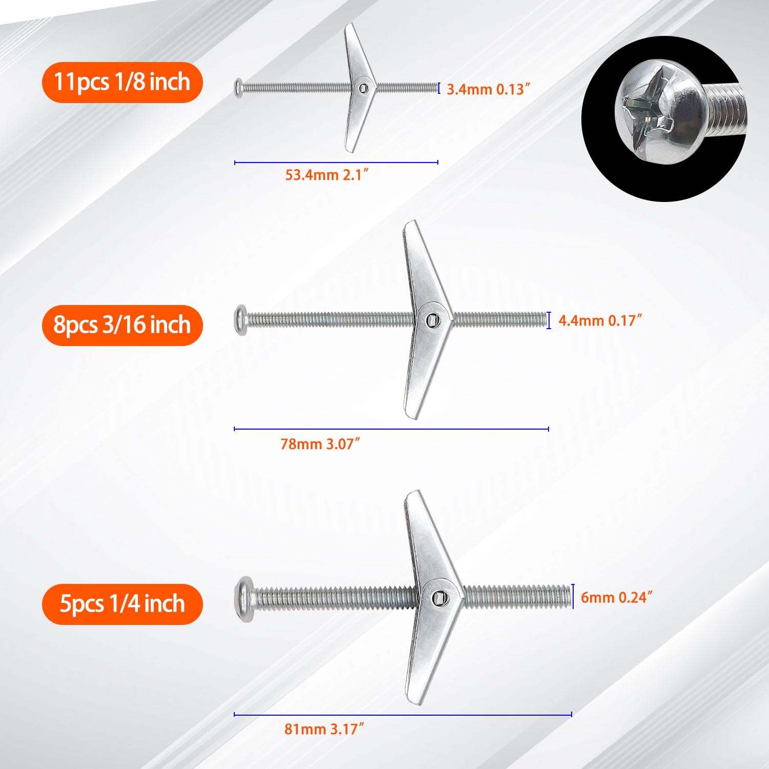 Snapklik.com : Weideer 24Pcs 1/8 3/16 1/4 Toggle Bolt And Wing Nut Kit ...