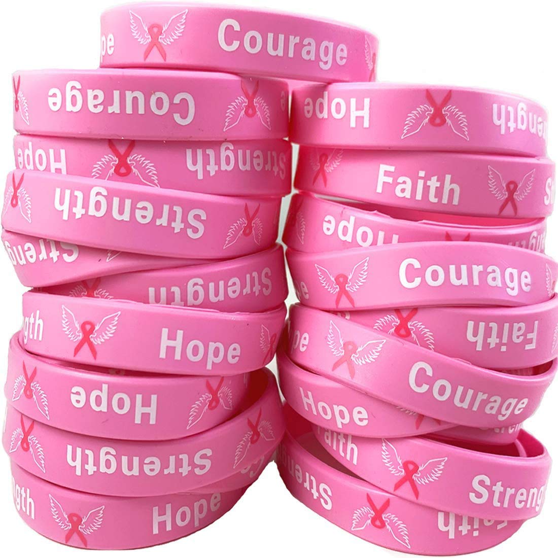 50 Pack Breast Cancer Awareness Pink Ribbon Bracelets Hope Faith 50 Pack Breast Cancer Awareness Pink Ribbon Bracelets Hope Faith