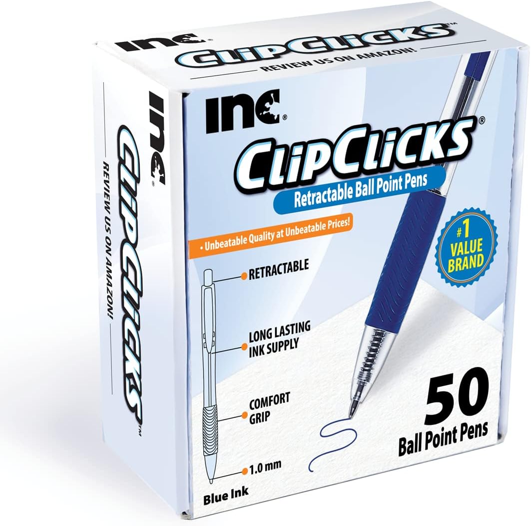 Inc. ClipClicks Retractable Ballpoint Pens - Bulk 1.0-mm Medium-Point ...