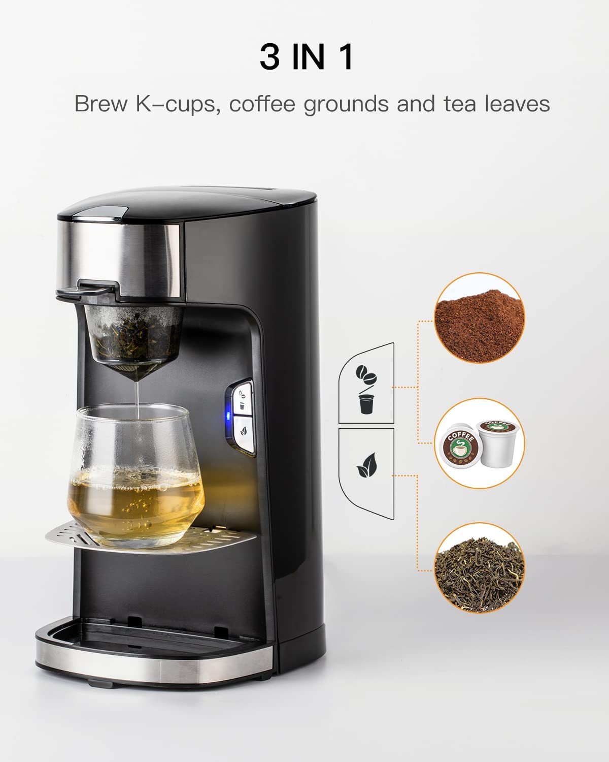 Coffee Maker, 3 in 1 Coffee & Tea Maker for K Cup, Loose Leaf Tea ...