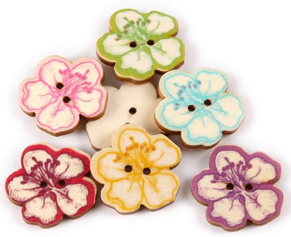 Amazon.com: Honbay 100PCS Wooden Flower Buttons 2 Holes Buttons Cute ...