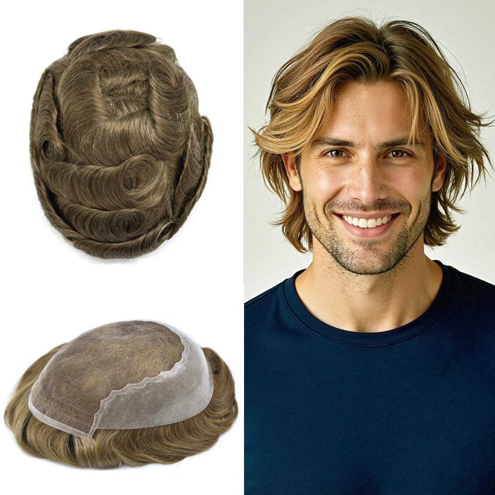 Amazon.com : Toupee for Men French Lace Front Mens Toupee Real Human ...
