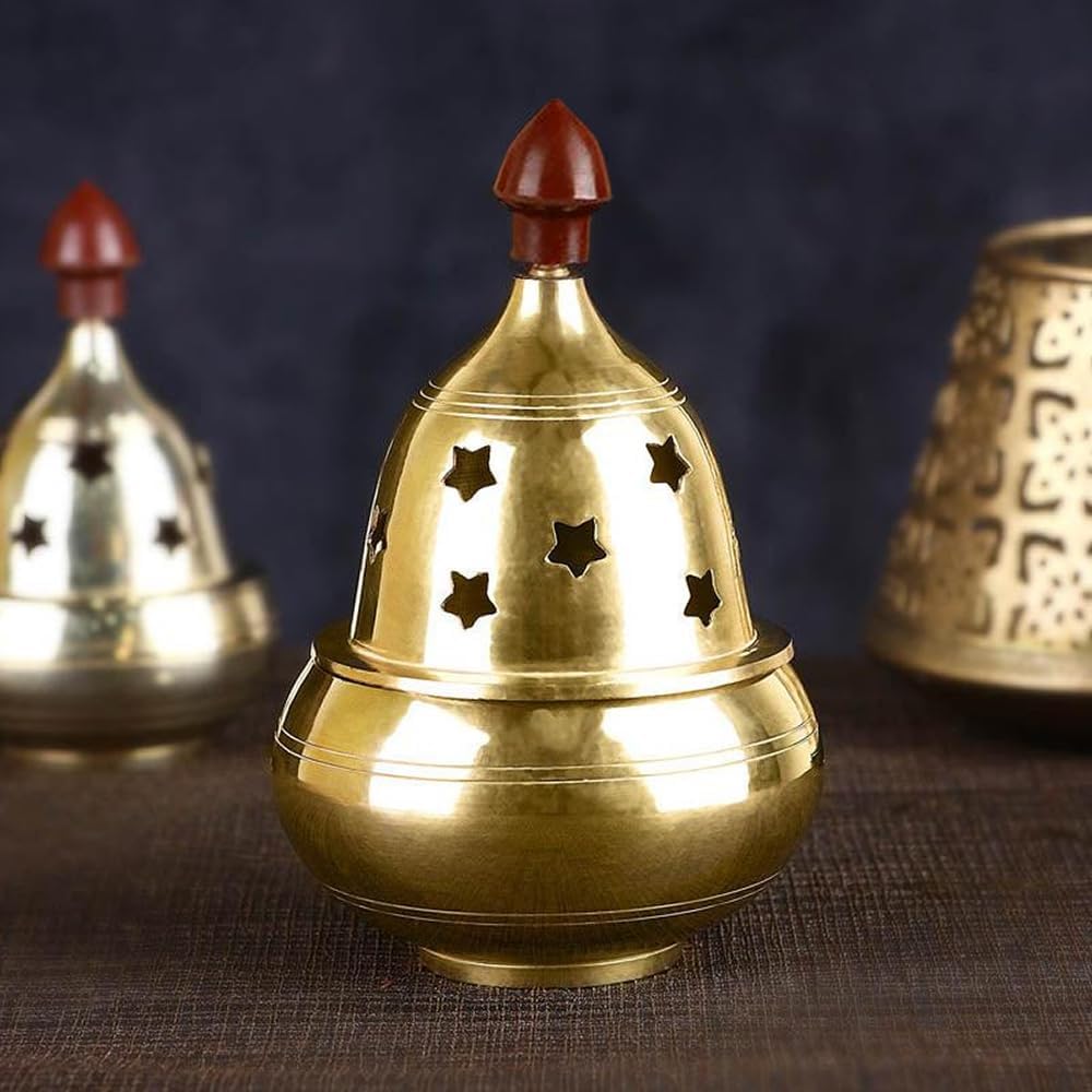 Buy Saubhagya Apple Shape Brass Akhand Diya with Star Holes Cover ...