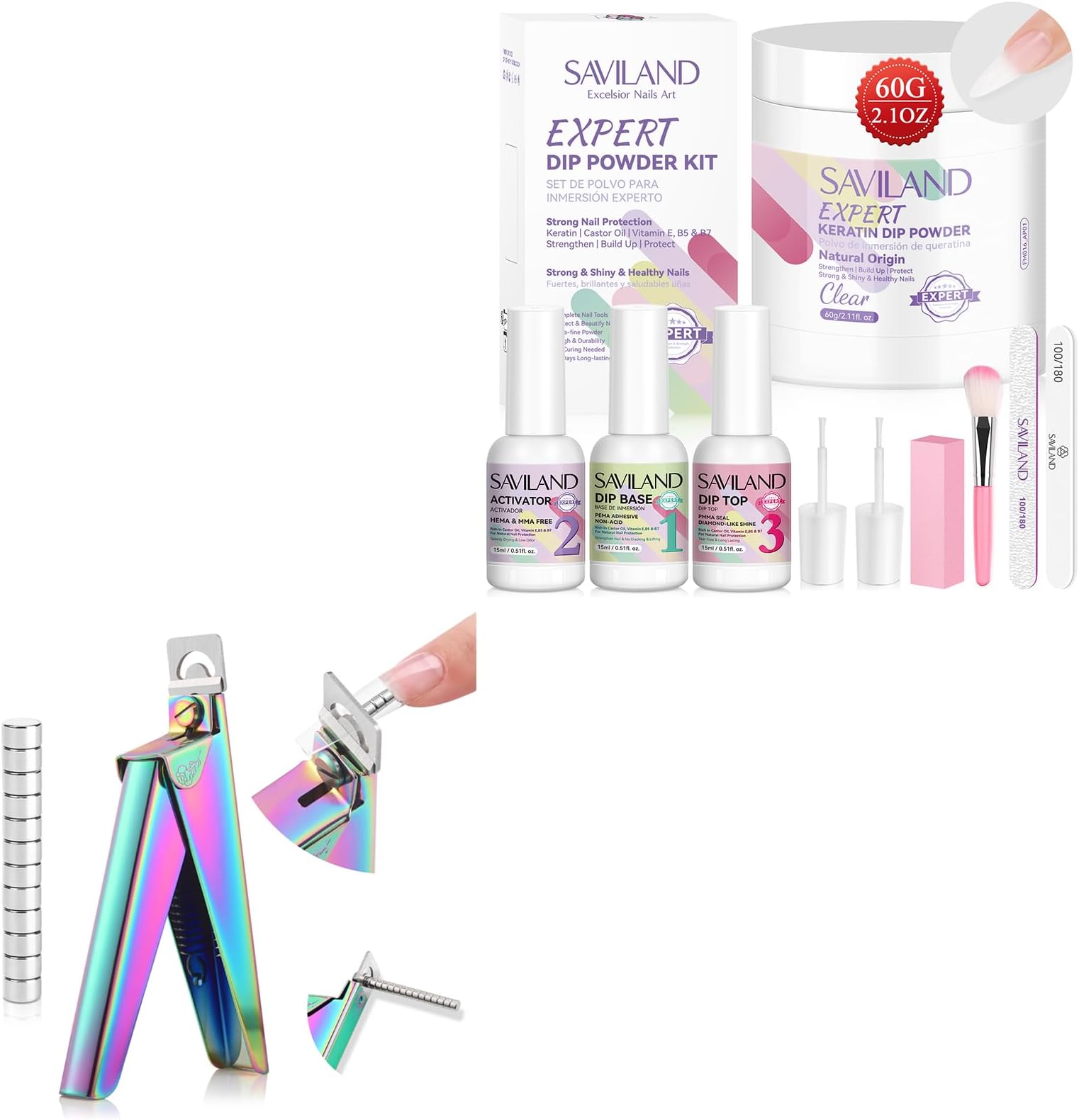 Amazon.com: SAVILAND Clear Dip Powder Nail Kit Starter: 60g 2.1oz Dip ...