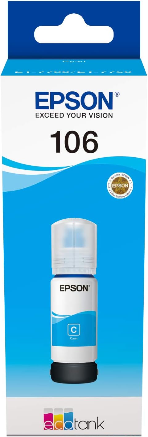 Epson EcoTank 106 Cyan Genuine Ink Bottle : Amazon.co.uk: Stationery ...