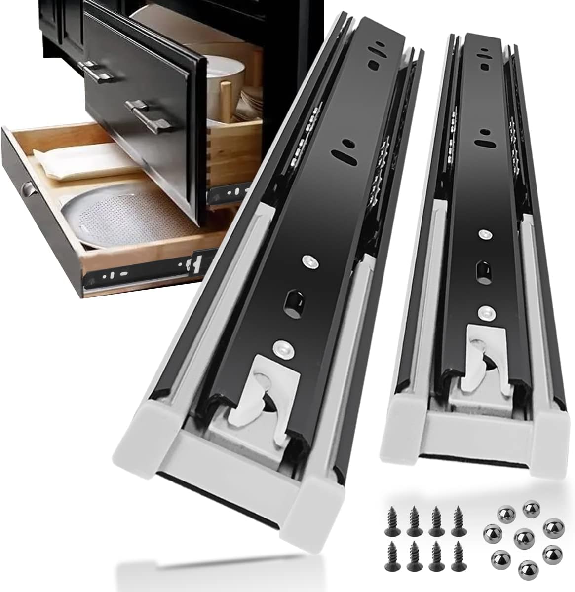 2 Pair 10 Inch Soft Close Drawer Slides Metal Full Extension Less Noise ...