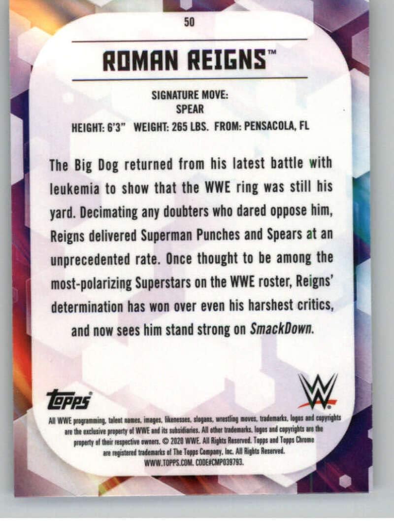 2020 Topps Chrome WWE #50 Roman Reigns SmackDown Wrestling Trading Card ...