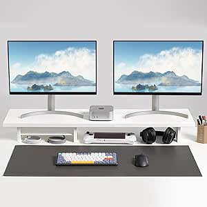 Amazon.com: ROCDEER Bamboo Dual Monitor Stand Riser White, 2-Tier Desk ...