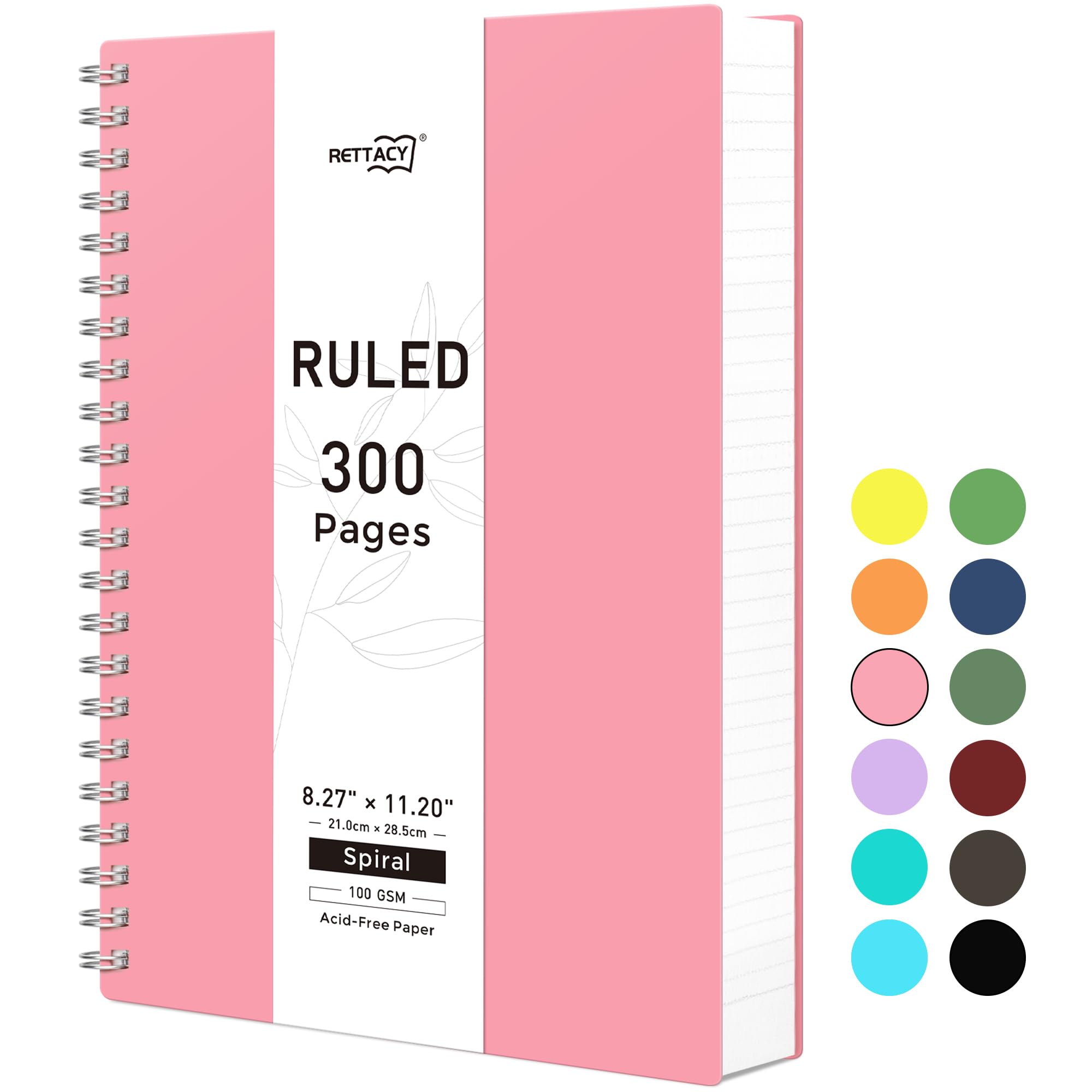 RETTACY A4 Lined Notebook, Thick Spiral Journal with 300 Perforated ...