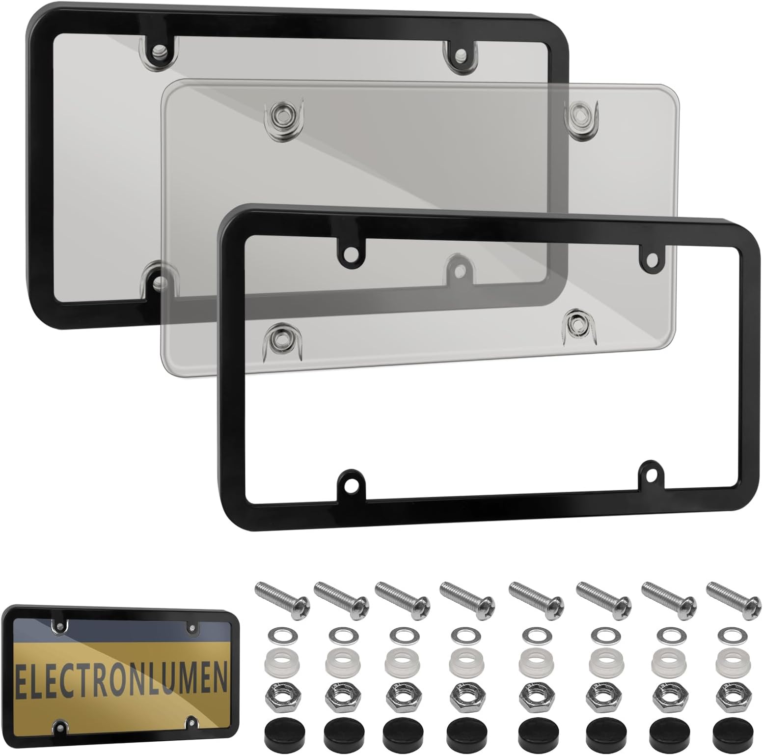ElectronLumen License Plate Covers & Frame Holder Combo Fits Standard ...