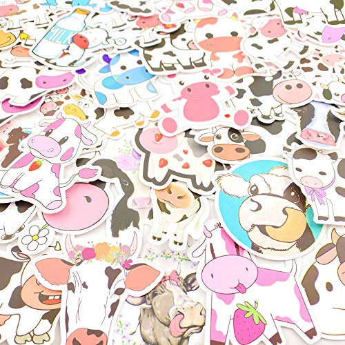 Aowplc 50 Pcs Cow Stickers Pack, Vinyl Waterproof Cute Cartoon Animal ...