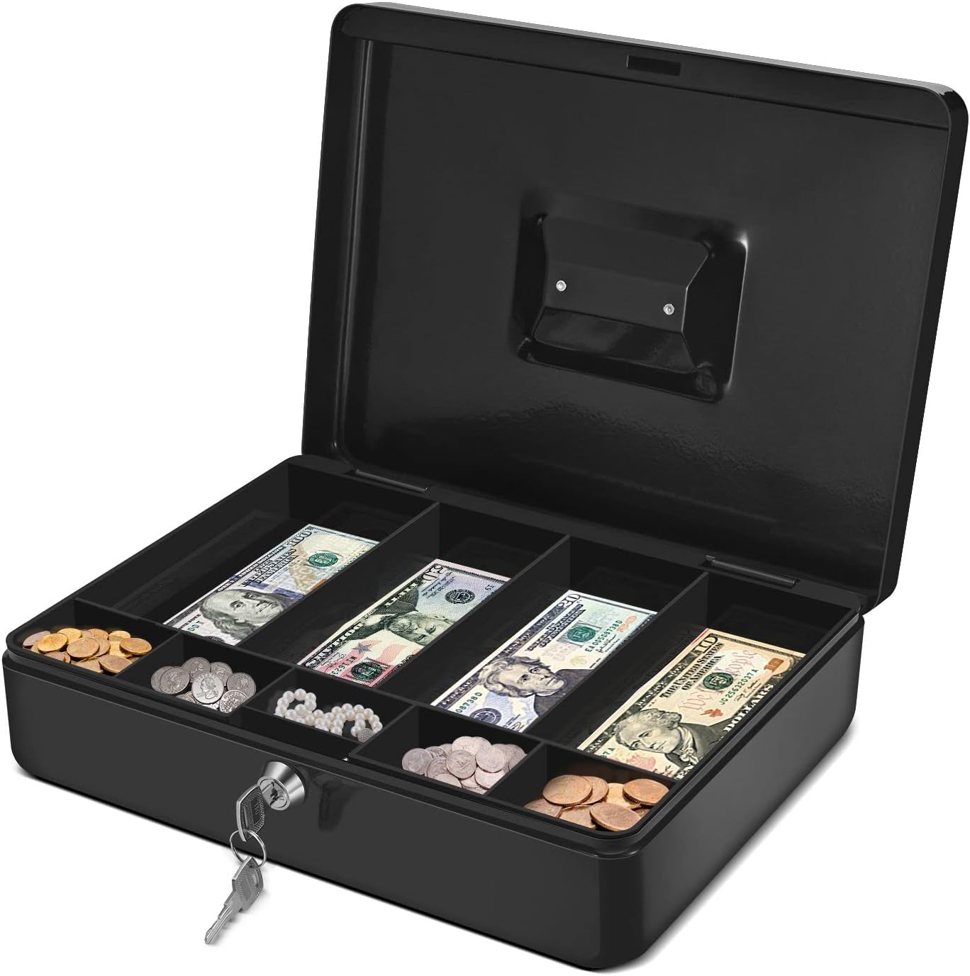 Flexzion Cash Box with Money Tray and Lock - Metal Cash Box for Small ...